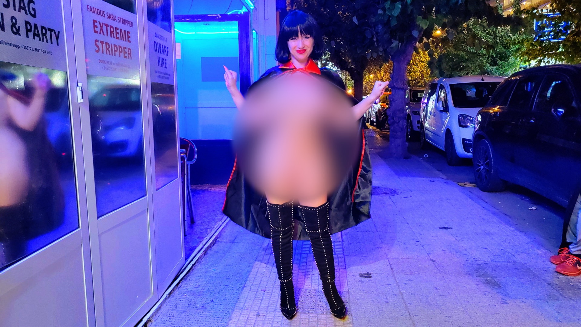 HALLOWEEN in just a mask, cape and heels - Jade Benidorm